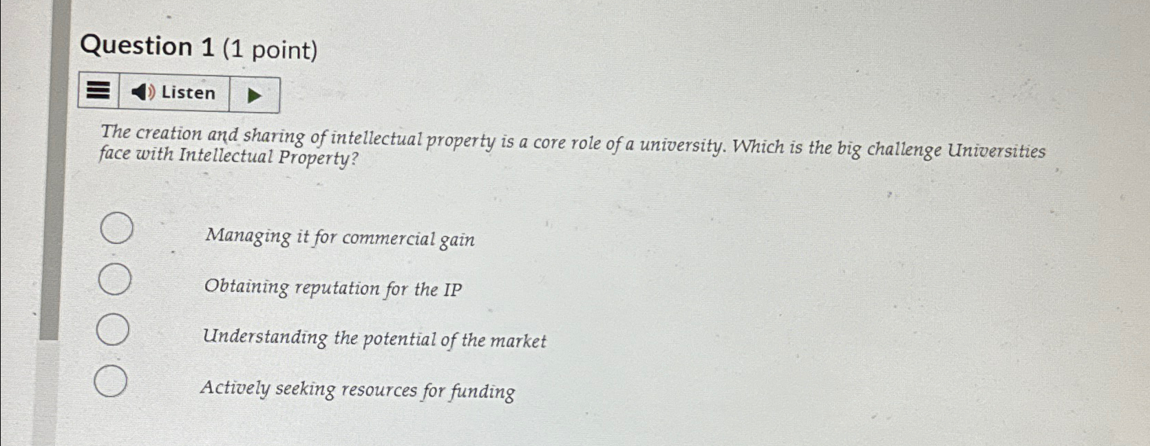 Solved Question 1 (1 ﻿point)ListenThe creation and sharing | Chegg.com