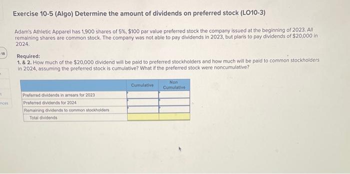 Solved Exercise 10-5 (Algo) Determine the amount of | Chegg.com