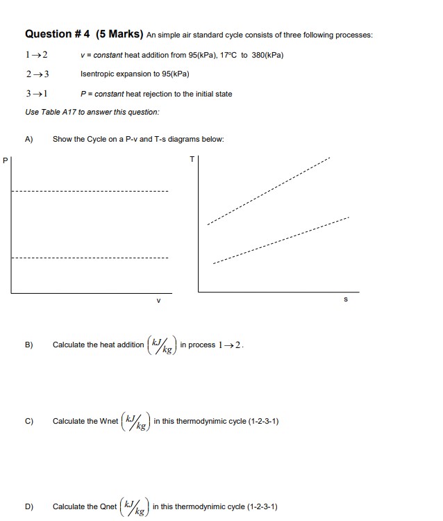 Solved Question #4 (5 ﻿Marks) An ﻿simple air standard cycle | Chegg.com