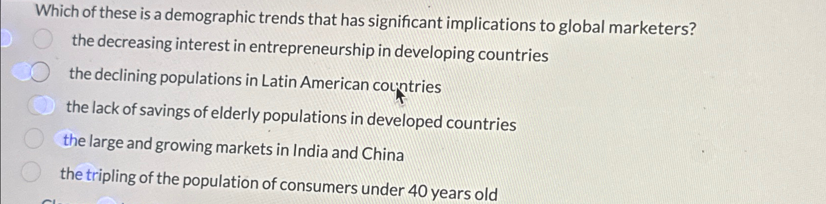 Solved Which of these is a demographic trends that has | Chegg.com