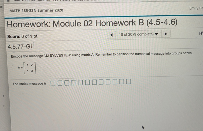 ure MATH 135-83N Summer 2020 Emily Pa Homework: | Chegg.com
