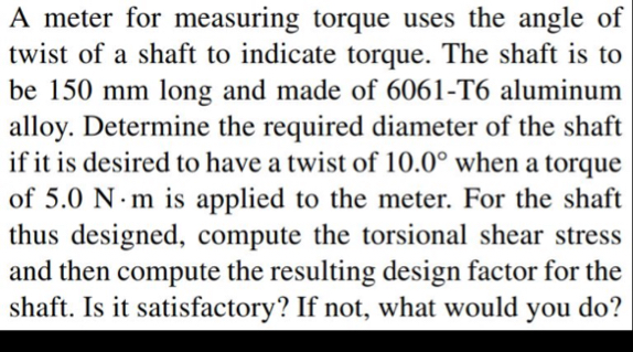 Solved A meter for measuring torque uses the angle of twist | Chegg.com