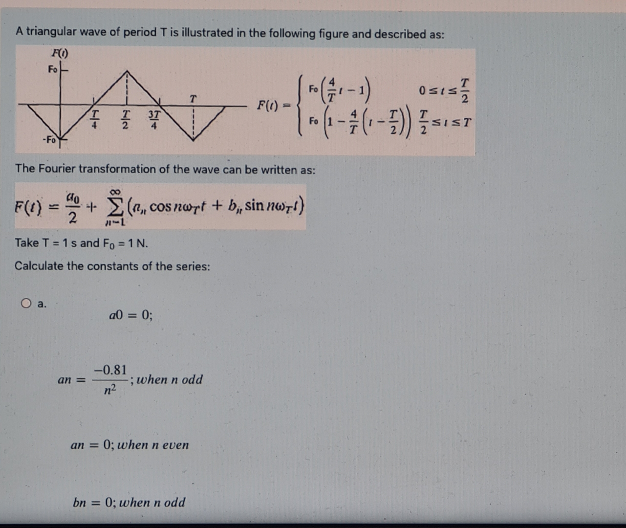 Solved A triangular wave of period T ﻿is illustrated in the | Chegg.com