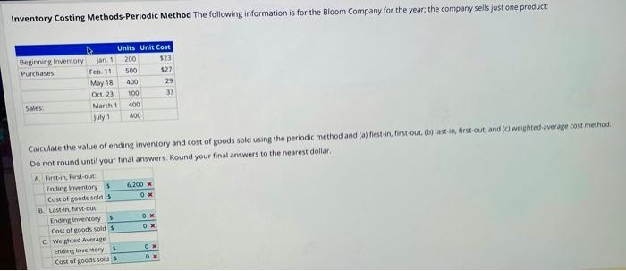 Solved Inventory Costing Methods-Periodic Method The | Chegg.com