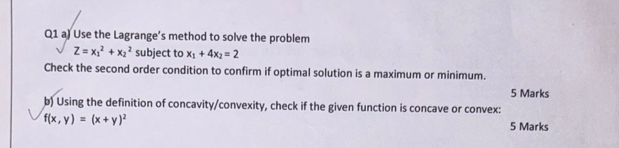 Solved Q1 ﻿a) ﻿Use the Lagrange's method to solve the | Chegg.com