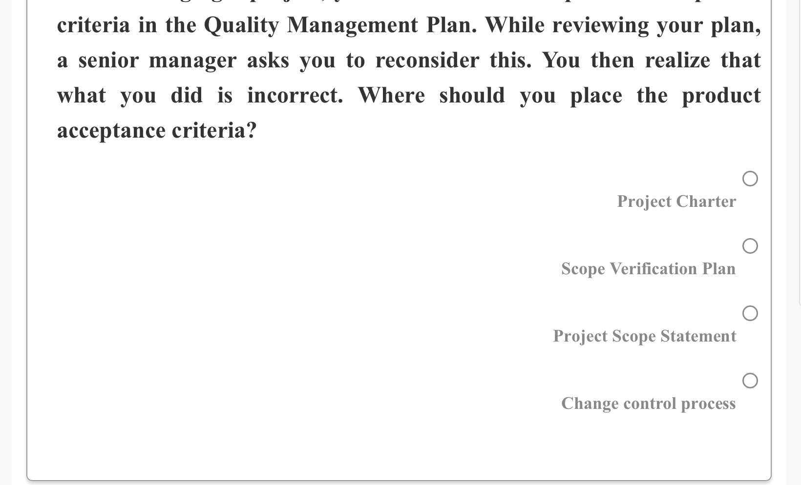 Solved criteria in the Quality Management Plan. While | Chegg.com