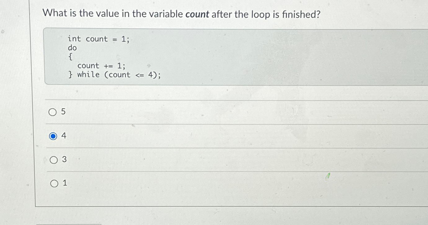 Solved What is the value in the variable count after the | Chegg.com