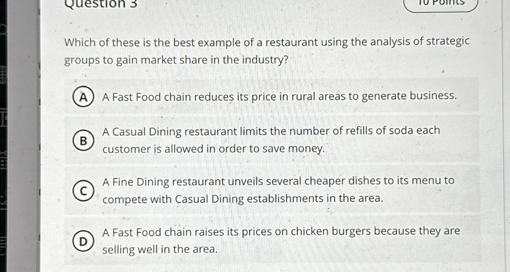 Solved Which of these is the best example of a restaurant | Chegg.com