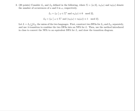 Solved (20 ﻿points) ﻿Consider L1 ﻿and L2 ﻿defined in the | Chegg.com