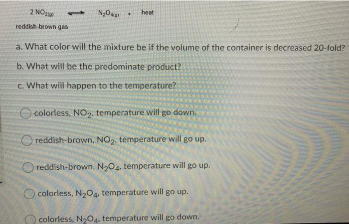 Solved 2 NO2) N20410) heat reddish brown gas a. What color | Chegg.com