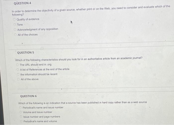 Solved QUESTION 4 In order to determine the objectivity of a | Chegg.com
