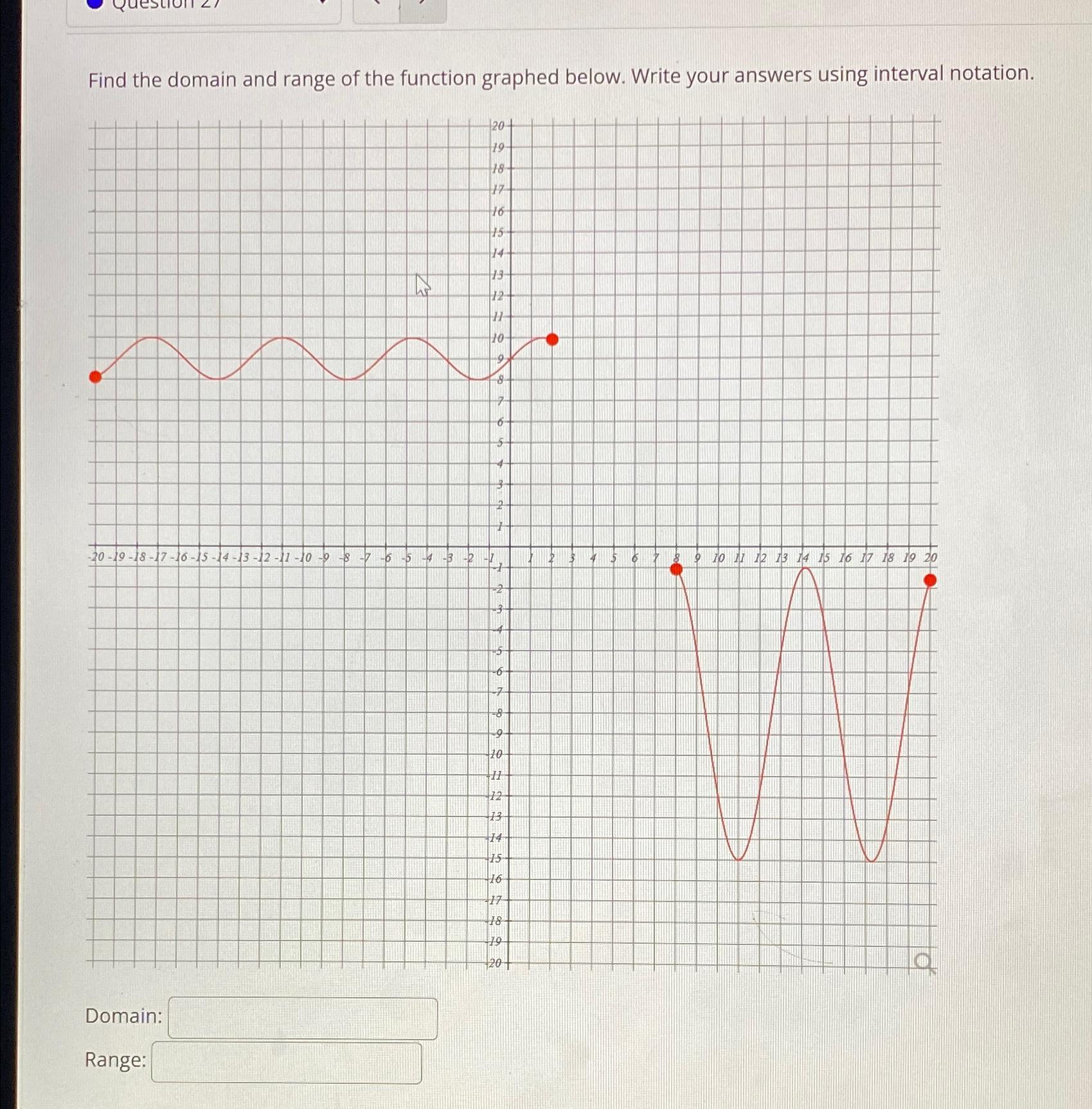 Solved Find the domain and range of the function graphed | Chegg.com
