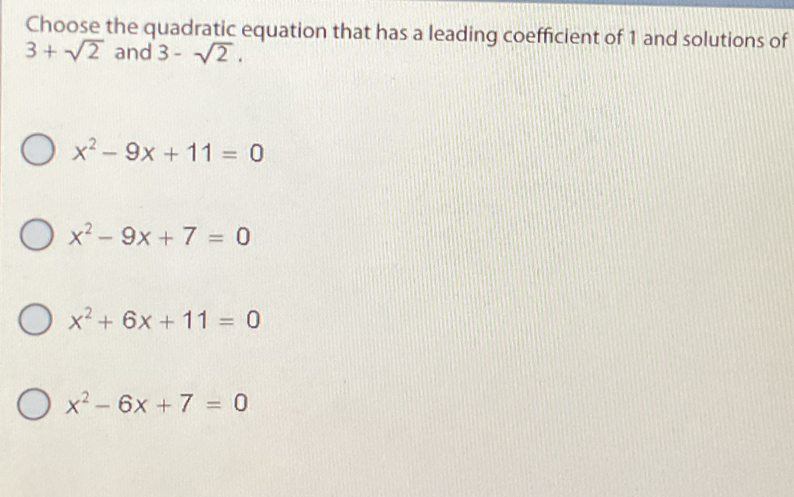 Solved Choose the quadratic equation that has a leading | Chegg.com