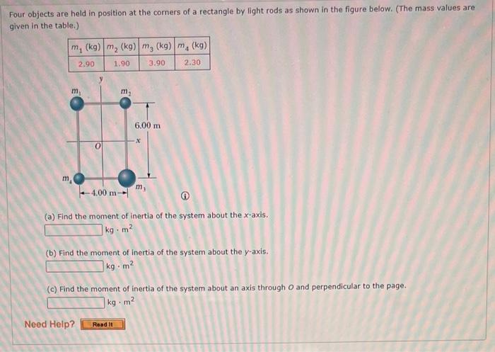 Solved Four objects are held in position at the comers of a | Chegg.com