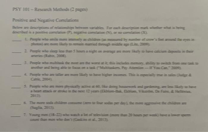 PSY 10t - Research Methods (2 pages) Posidive and | Chegg.com