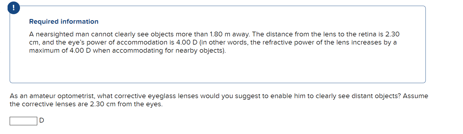 Solved !Required informationA nearsighted man cannot clearly | Chegg.com