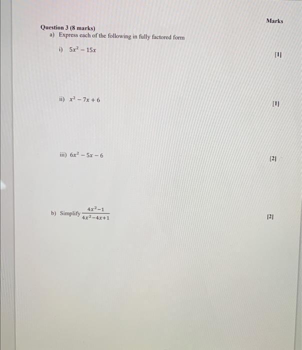 Solved Marks Question 3 (8 marks) a) Express each of the | Chegg.com