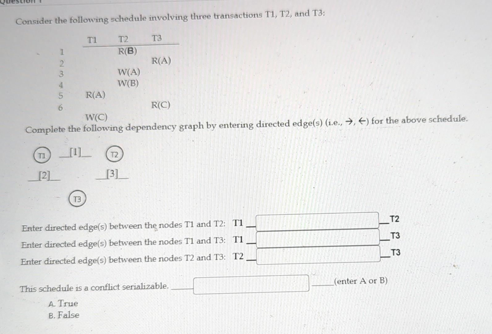 Solved Consider the following schedule involving three | Chegg.com