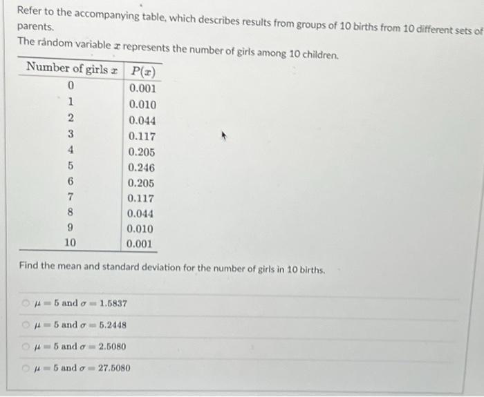 Solved Refer to the accompanying table, which describes | Chegg.com