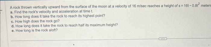Solved A rock thrown vertically upward from the surface of | Chegg.com