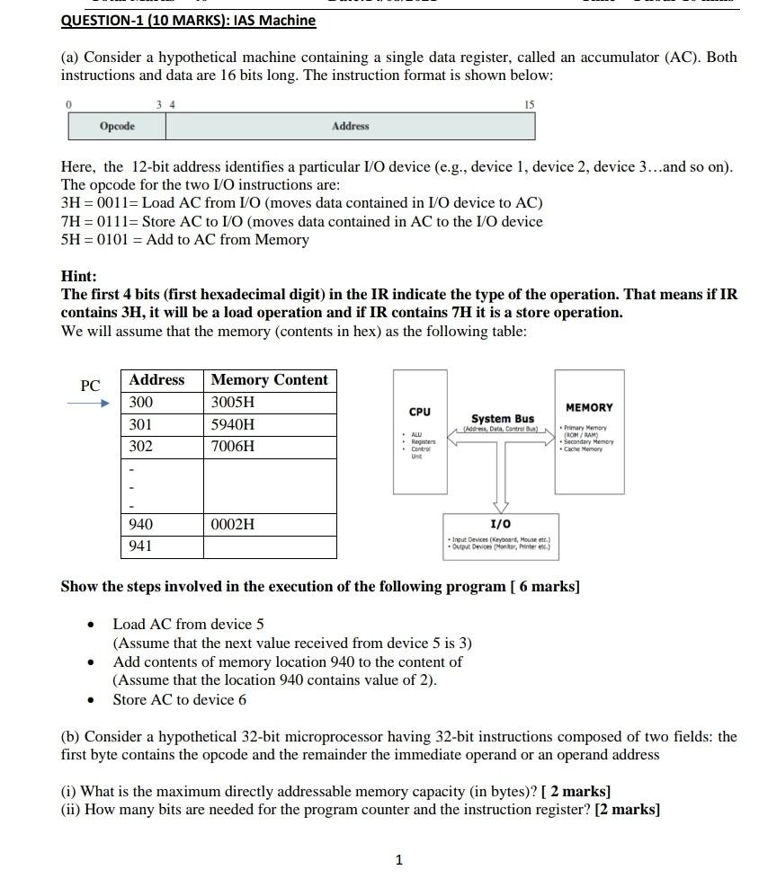 Solved QUESTION-1 (10 MARKS): IAS Machine (a) Consider a | Chegg.com