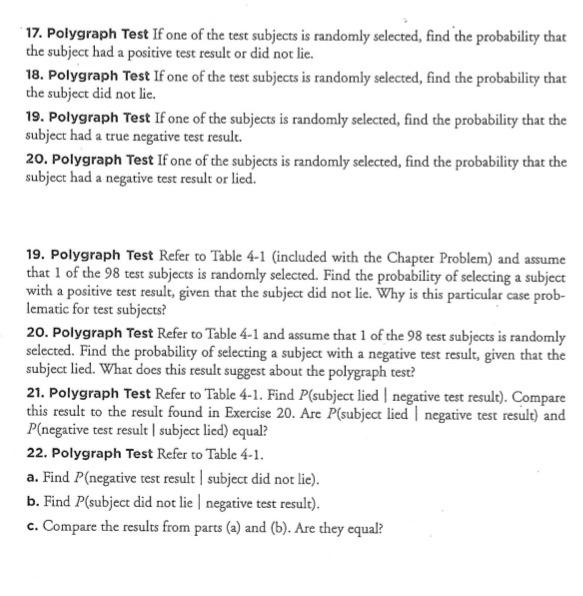 Solved Table 4-1 Results from Experiments with Polygraph | Chegg.com