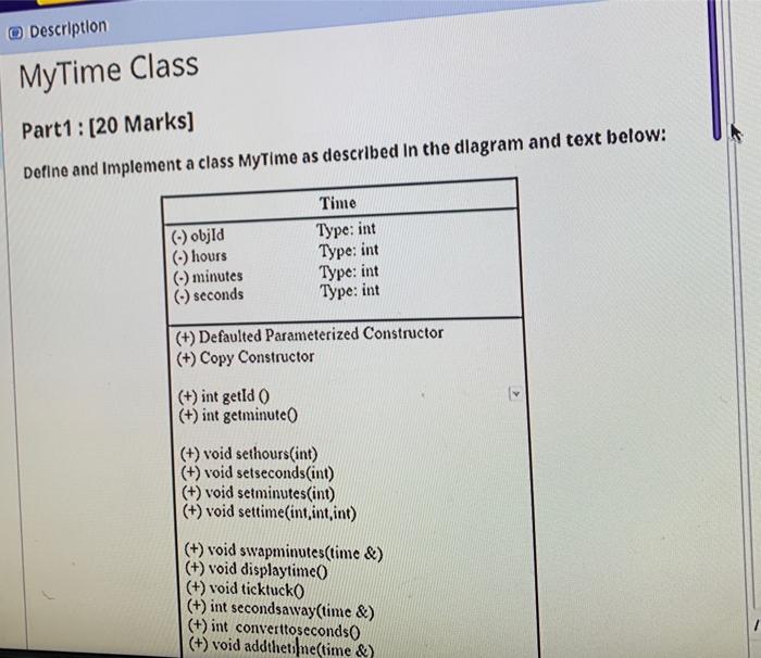 Solved Description Mytime Class Part1 20 Marks Define And 