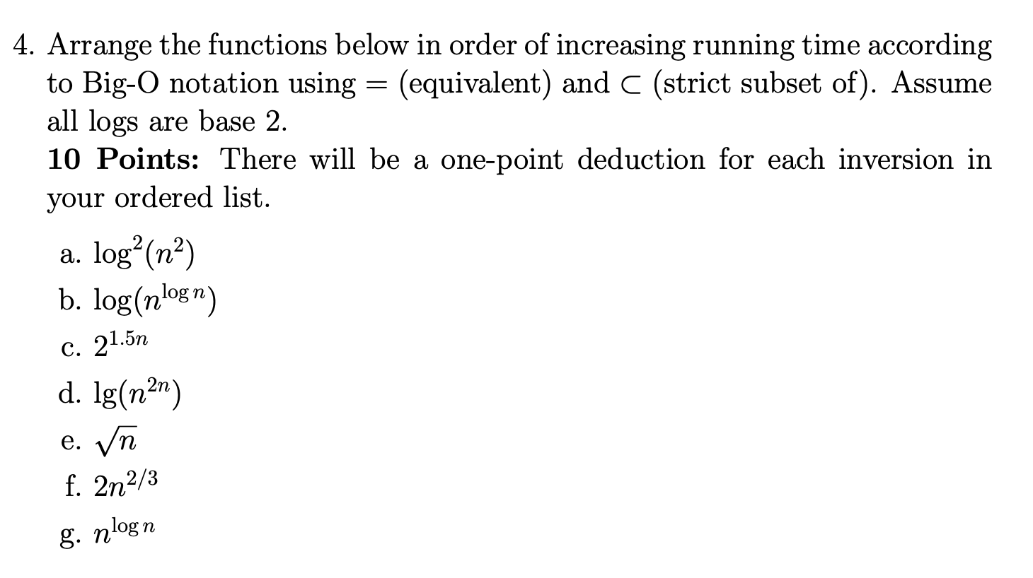 Solved Arrange the functions below in ﻿order of ﻿increasing | Chegg.com