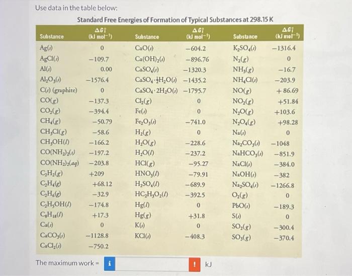 Solved Calculate the maximum work that could be obtained at | Chegg.com