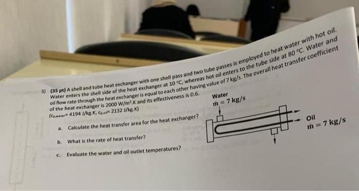 Solved 3) (35 pt) A shell and tube heat exchanger with one | Chegg.com