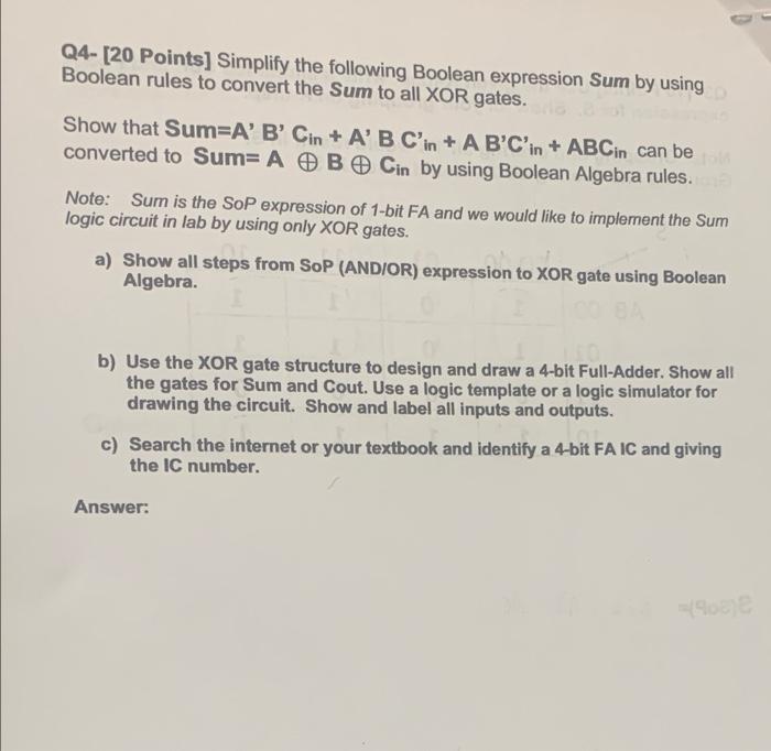 Solved Q4- [20 Points] Simplify the following Boolean | Chegg.com