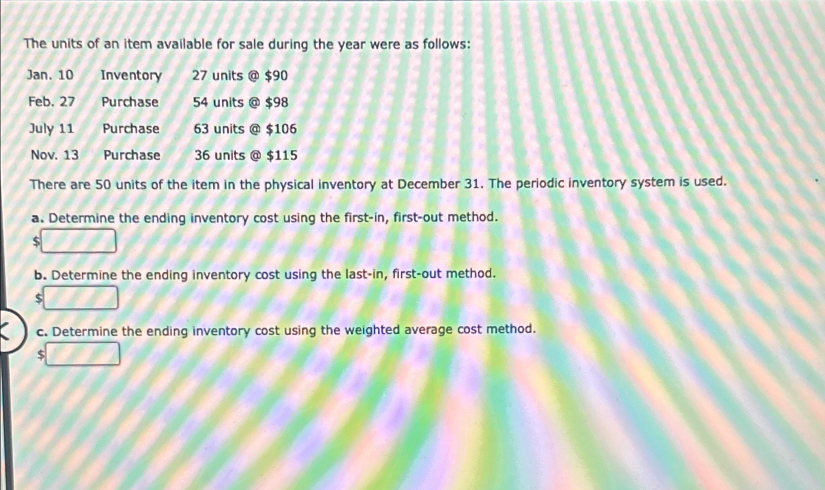 Solved The units of an item available for sale during the | Chegg.com