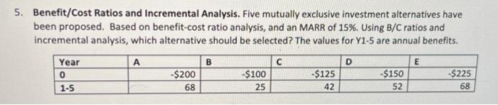 Solved Benefit/Cost Ratios and Incremental Analysis. Five | Chegg.com