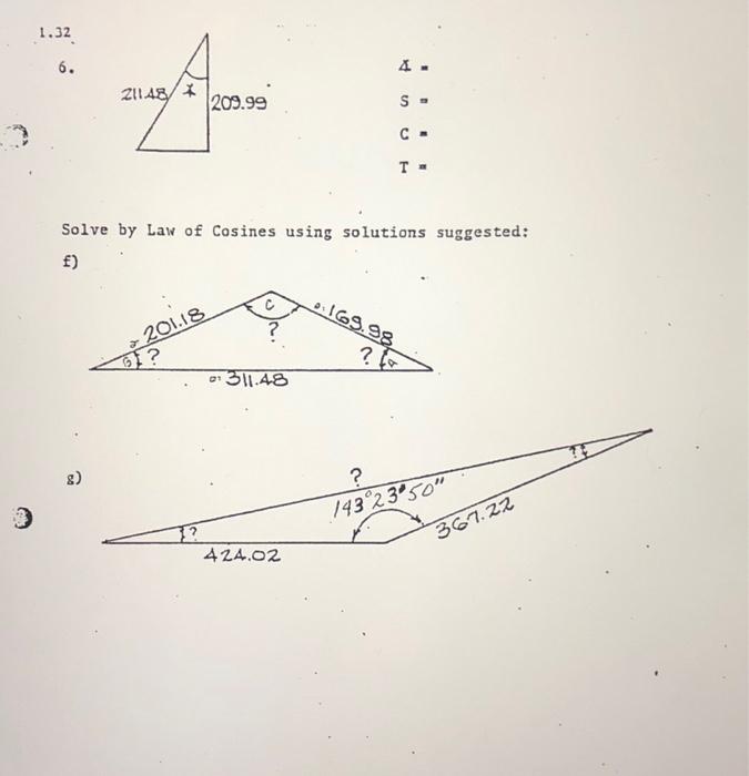 Solved Solve by Law of Cosines using solutions suggested: | Chegg.com