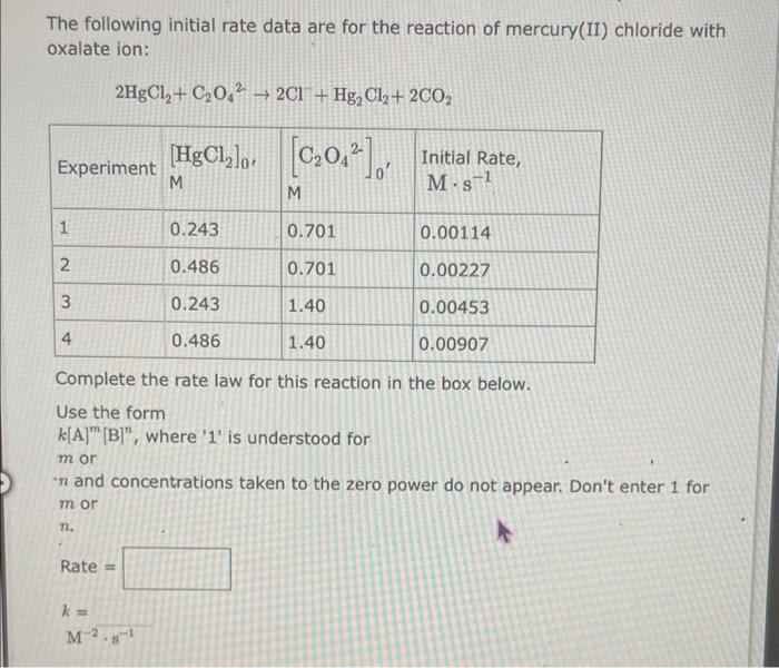 Solved The following initial rate data are for the oxidation | Chegg.com