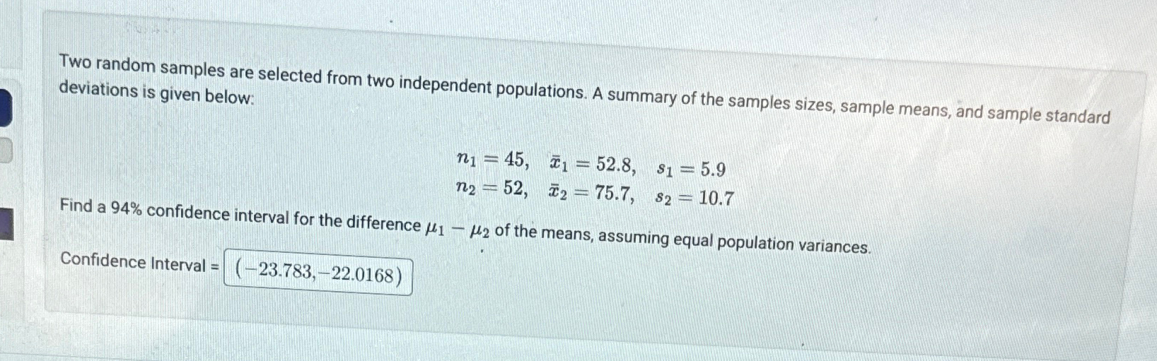 Solved Two random samples are selected from two independent | Chegg.com