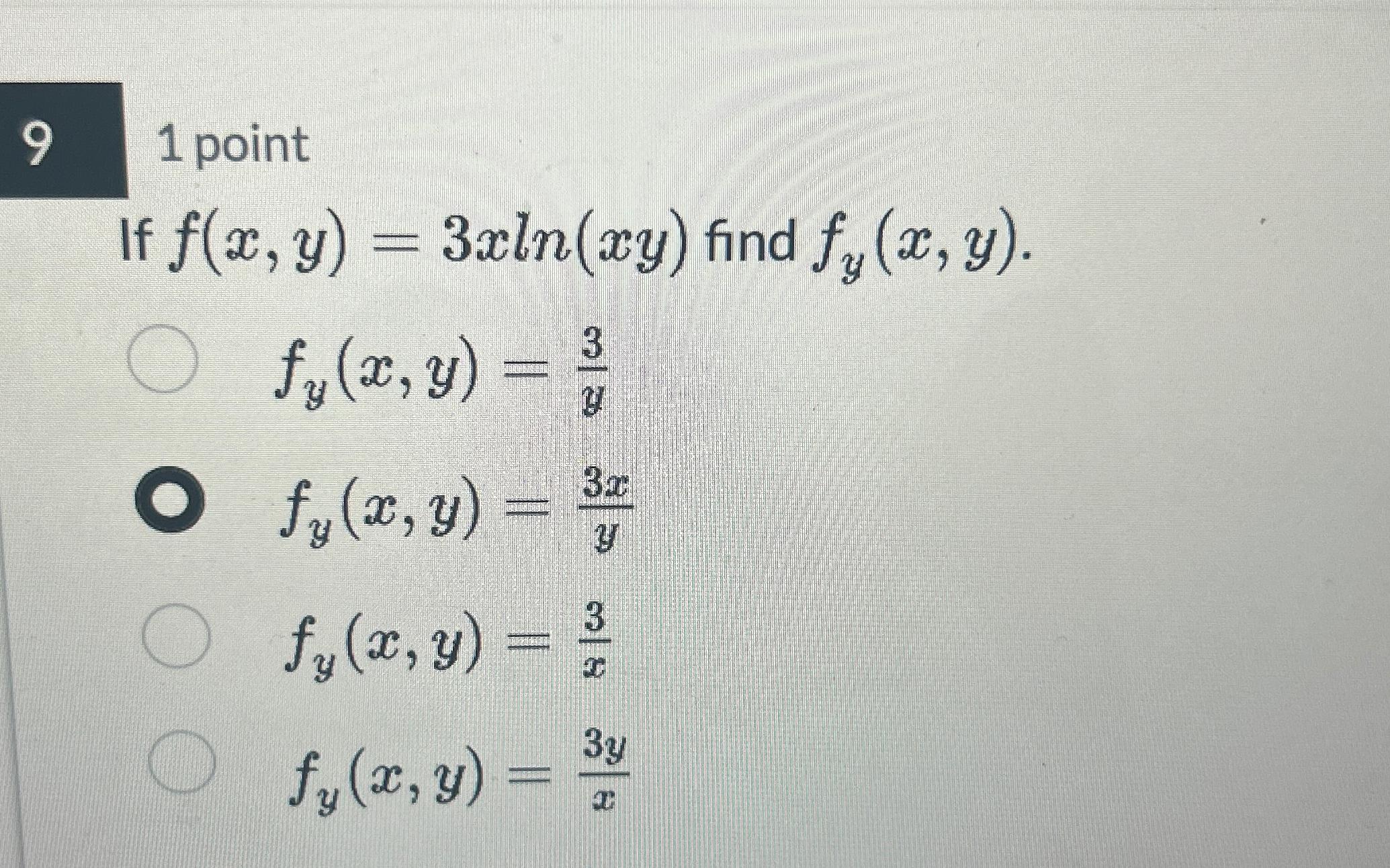 Solved 91 ﻿pointIf f(x,y)=3xln(xy) ﻿find | Chegg.com