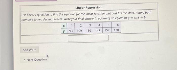 Solved Linear Regression Use linear regression to find the | Chegg.com