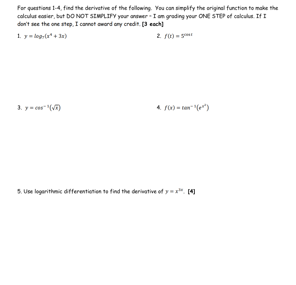 Solved For questions 1-4, ﻿find the derivative of the | Chegg.com