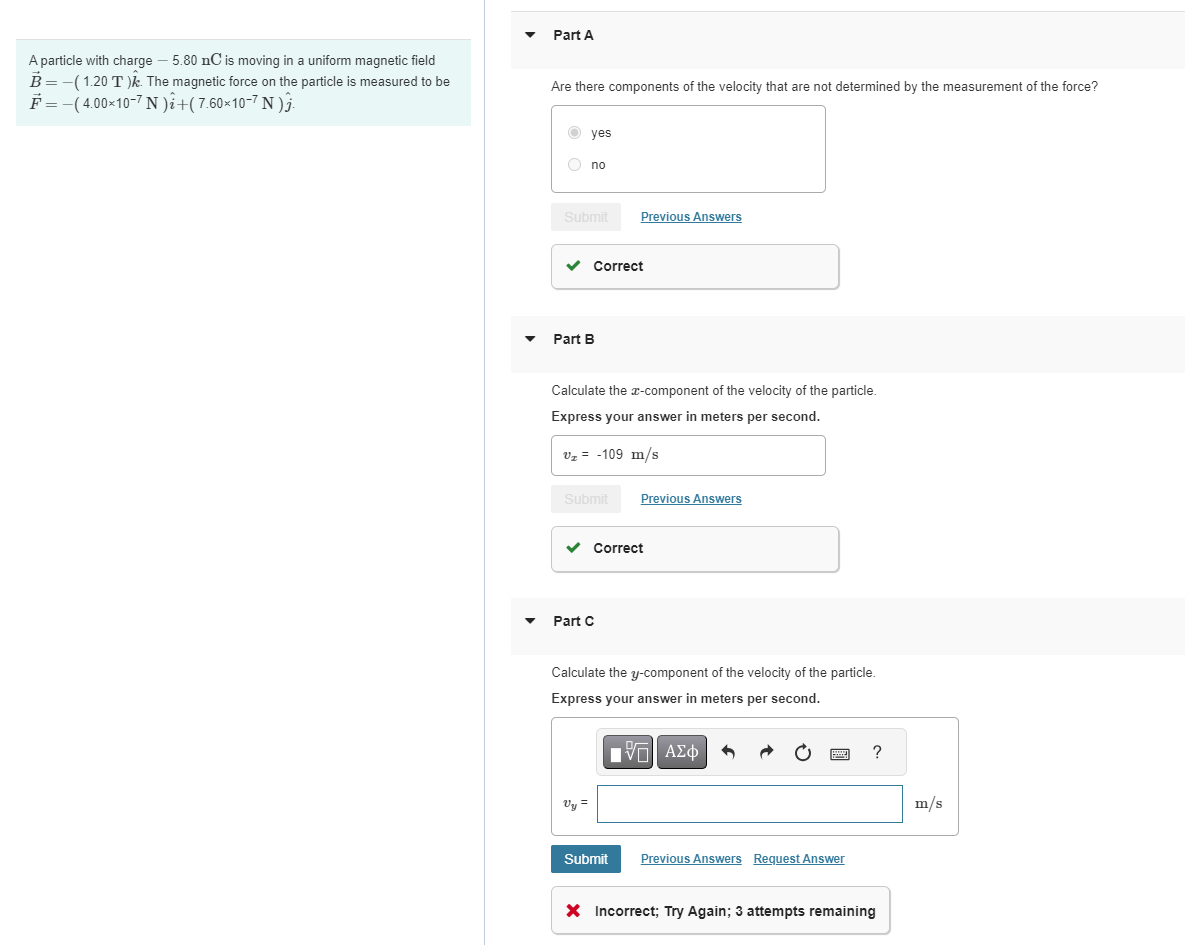Solved A particle with charge -5.80nC ﻿is moving in a | Chegg.com