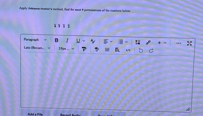 Apply Johnsen-trotter's method, find the next 5 | Chegg.com