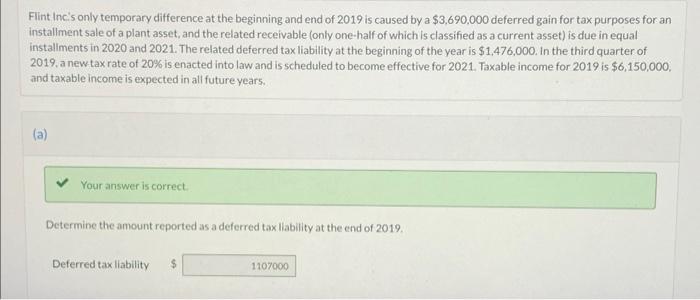 Solved Flint Inc's only temporary difference at the | Chegg.com