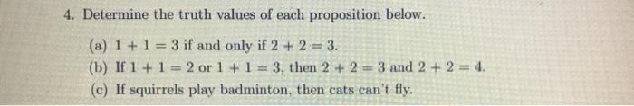 Solved 4. Determine the truth values of each proposition | Chegg.com