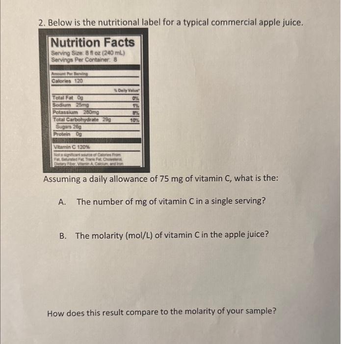 Solved 2. Below is the nutritional label for a typical | Chegg.com
