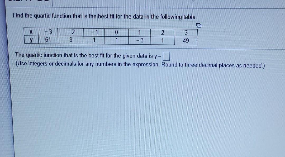 Solved Find the quartic function that is the best fit for | Chegg.com