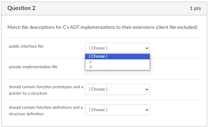 Solved Question 2Match file descriptions for C's ADT | Chegg.com
