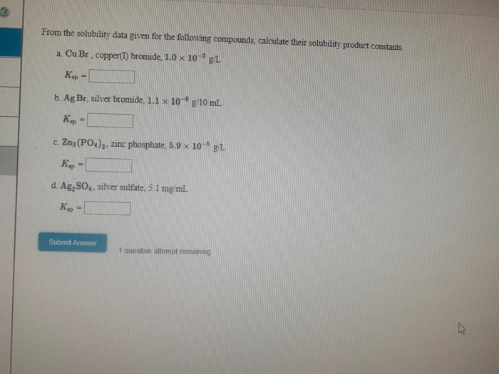 Solved From the solubility data given for the following | Chegg.com