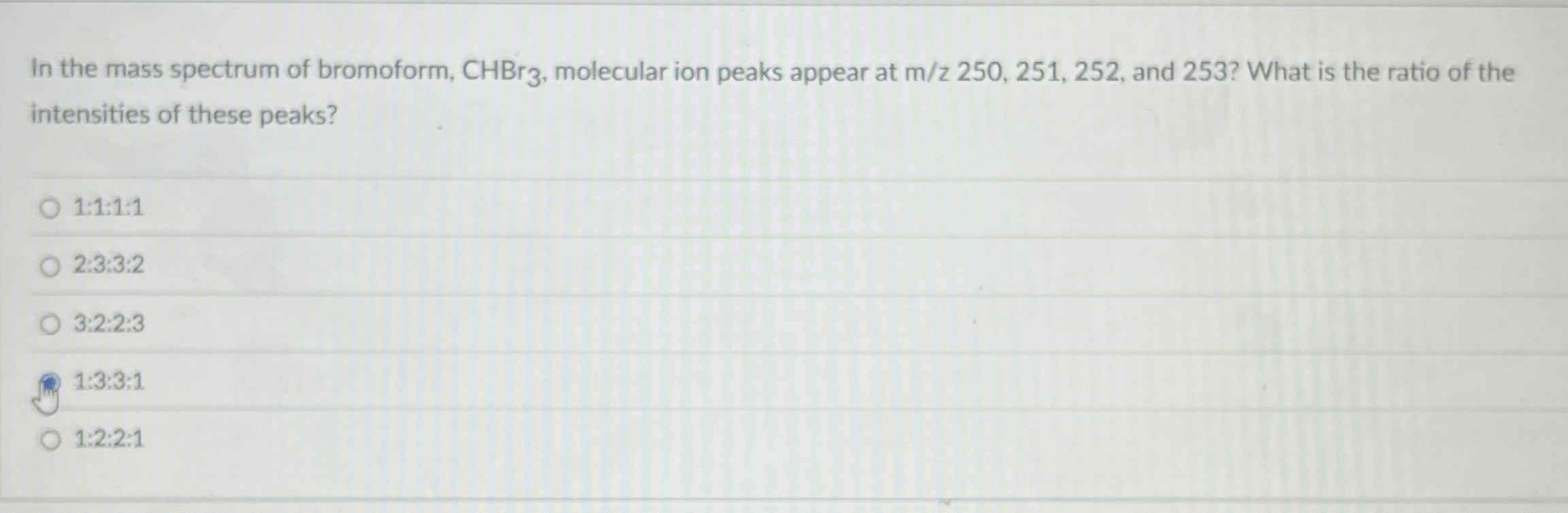 Solved In the mass spectrum of bromoform, CHBr3, ﻿molecular | Chegg.com