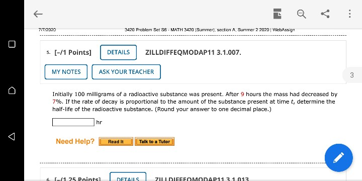 Solved 1 ... 7/7/2020 3420 Problem Se: S8 - MATH 3420 | Chegg.com