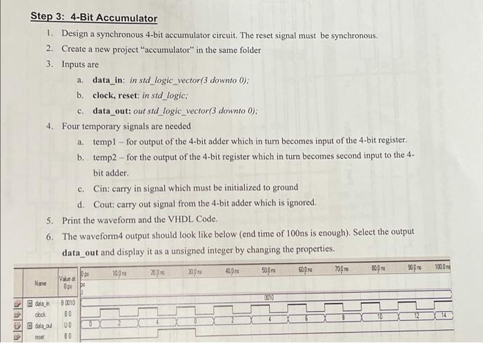 Step 3: 4-Bit Accumulator Design a synchronous 4-bit | Chegg.com